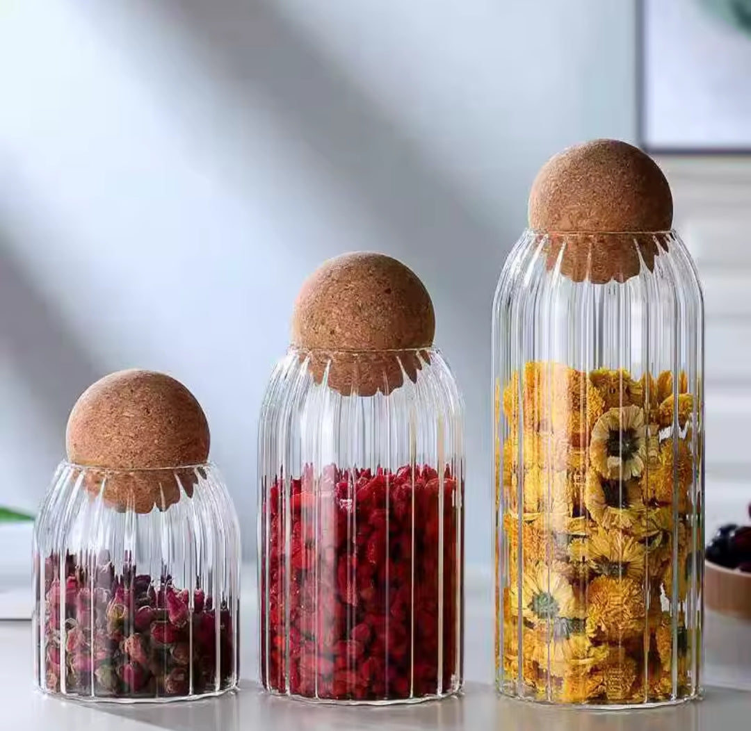 3Piece ribbed glass storage jar set – GEM HOME